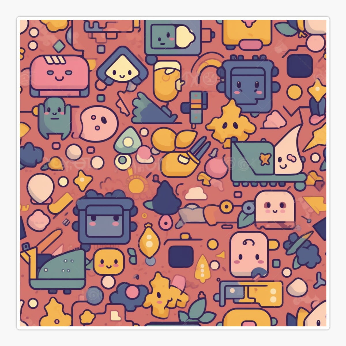 Onim Kawaii Pixel Party Sticker, Phone Decal Water Bottle Stickers Car ...