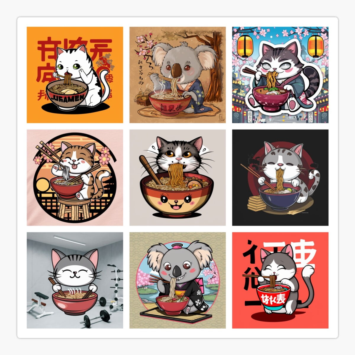 Onim Kawaii Ramen Squad Sticker, Phone Decal Water Bottle Stickers Car ...