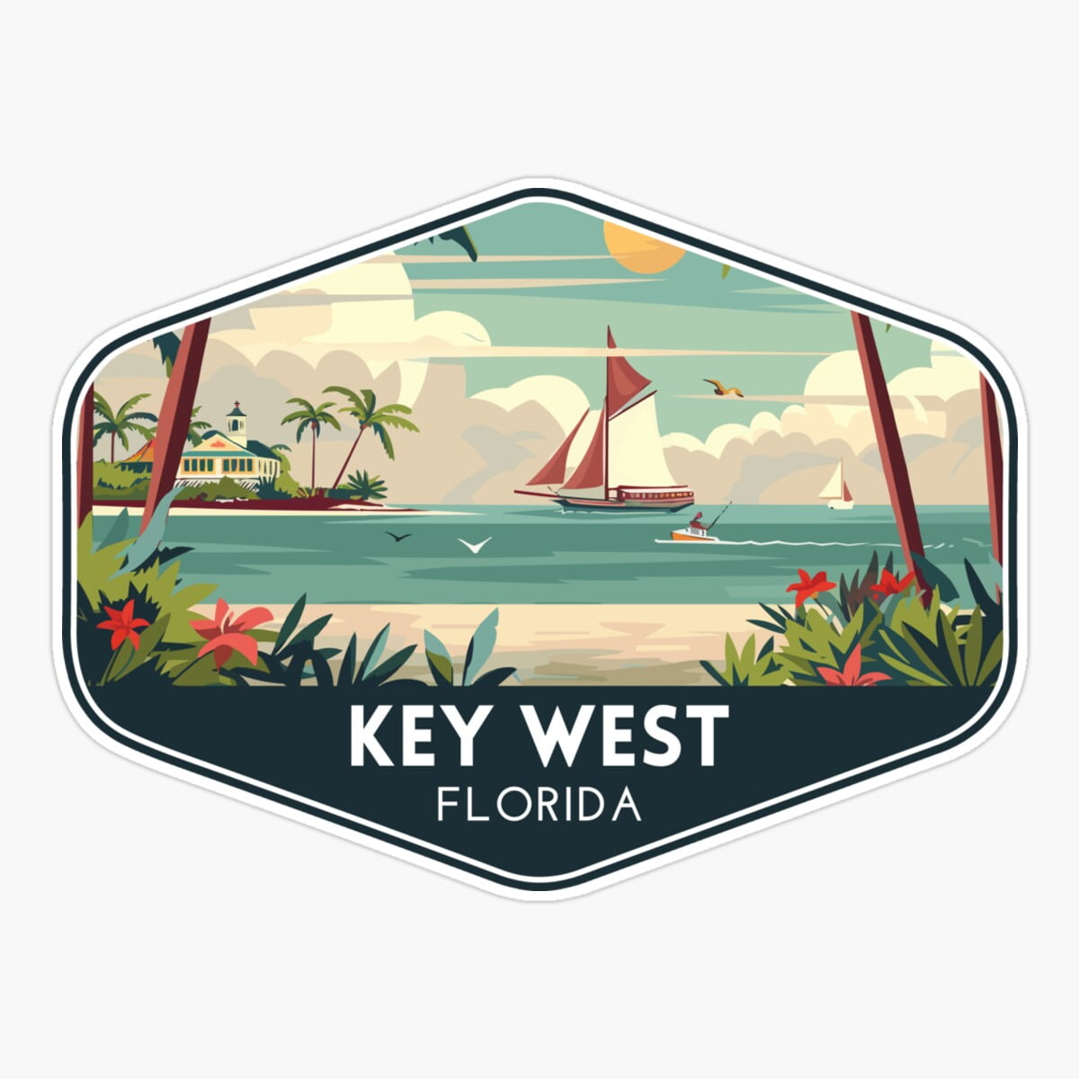 Onim Key West Florida Travel Art Sticker, Phone Decal Water Bottle ...