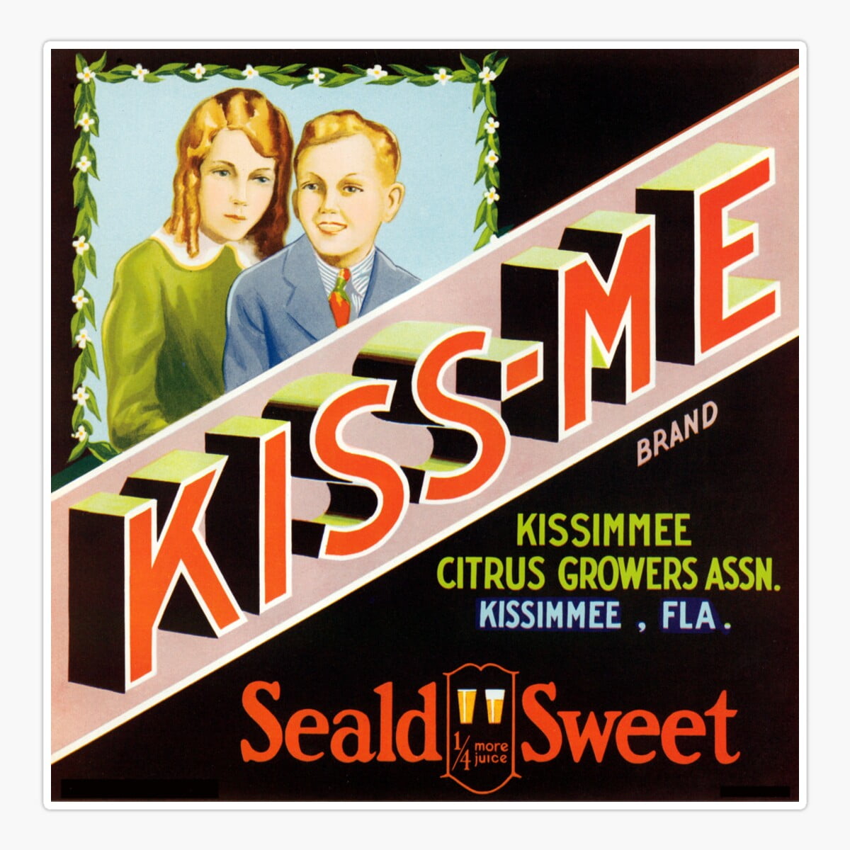 Onim Kiss-Me Vintage Kissimmee Citrus Crate Label Retro Artwork Sticker ...