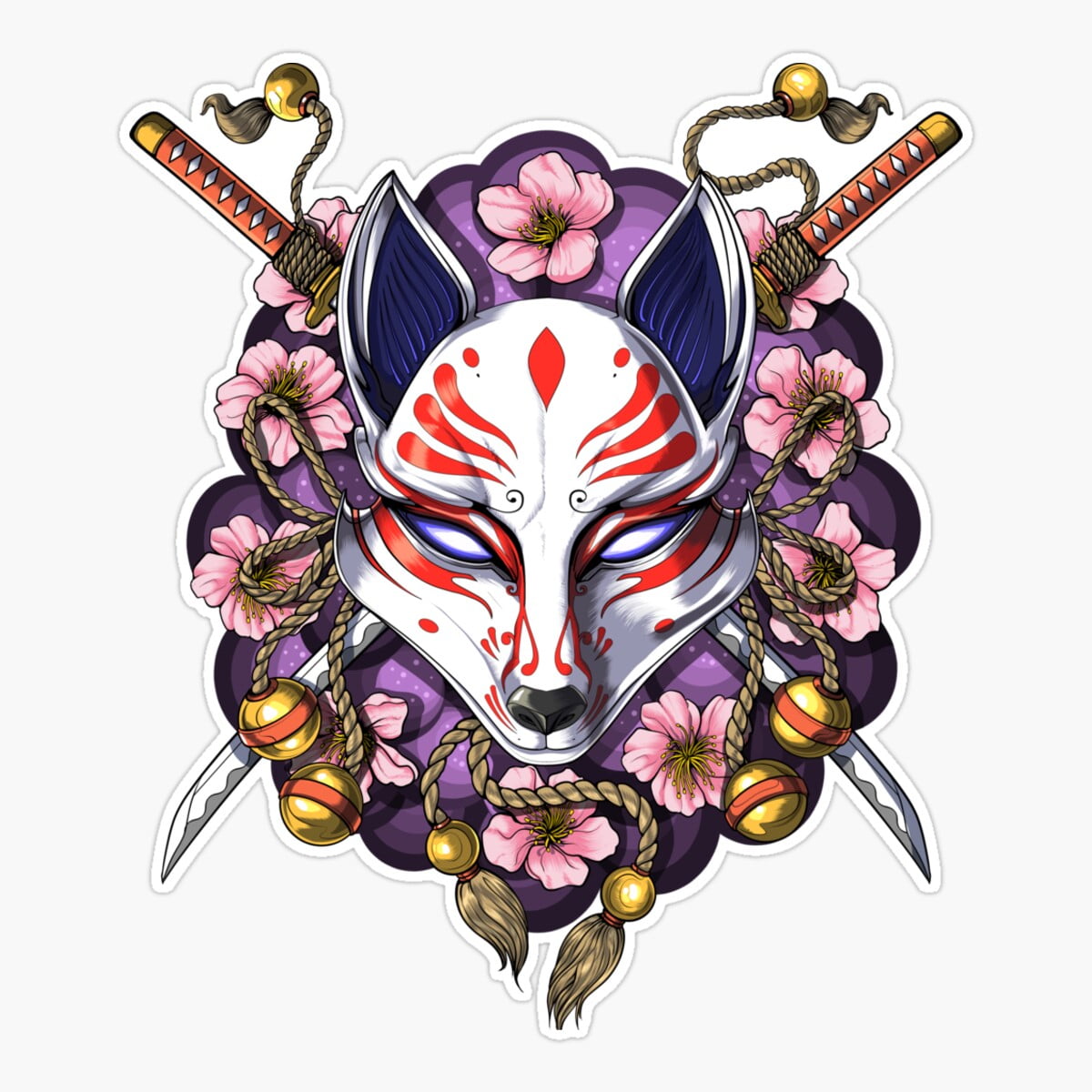 Onim Kitsune Japanese Fox Mask Sticker, Phone Decal Water Bottle ...