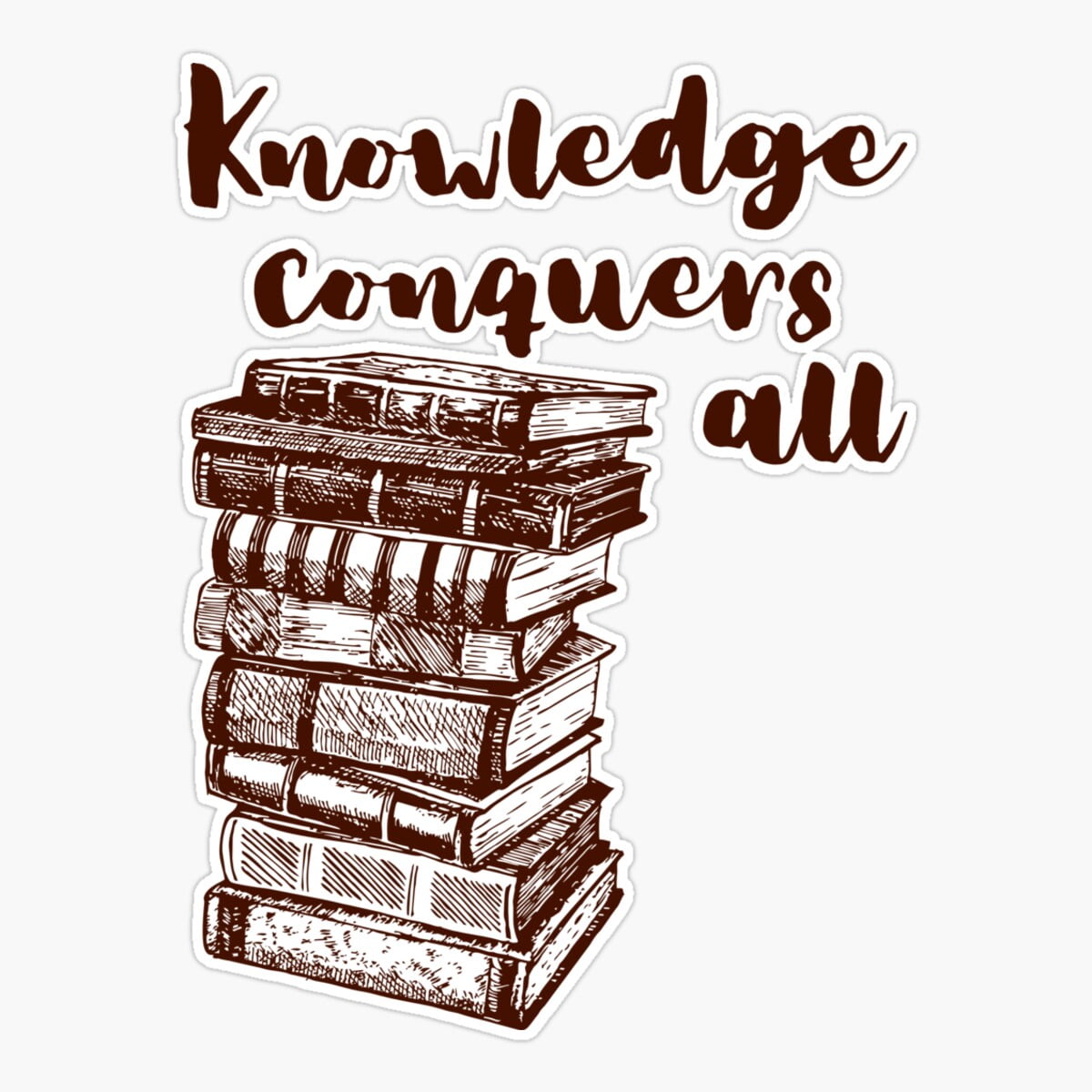 Onim Knowledge Conquers All Bookstack Sticker, Phone Decal Water Bottle ...