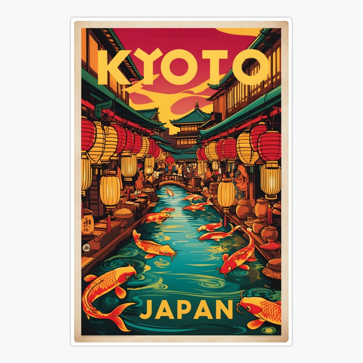 Onim Kyoto Japan Vintage Travel Tourism Sticker, Phone Decal Water ...