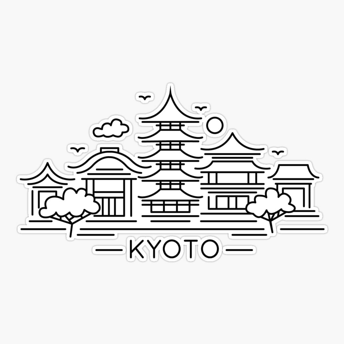 Onim Kyoto Line Art Sticker, Phone Decal Water Bottle Stickers Car ...