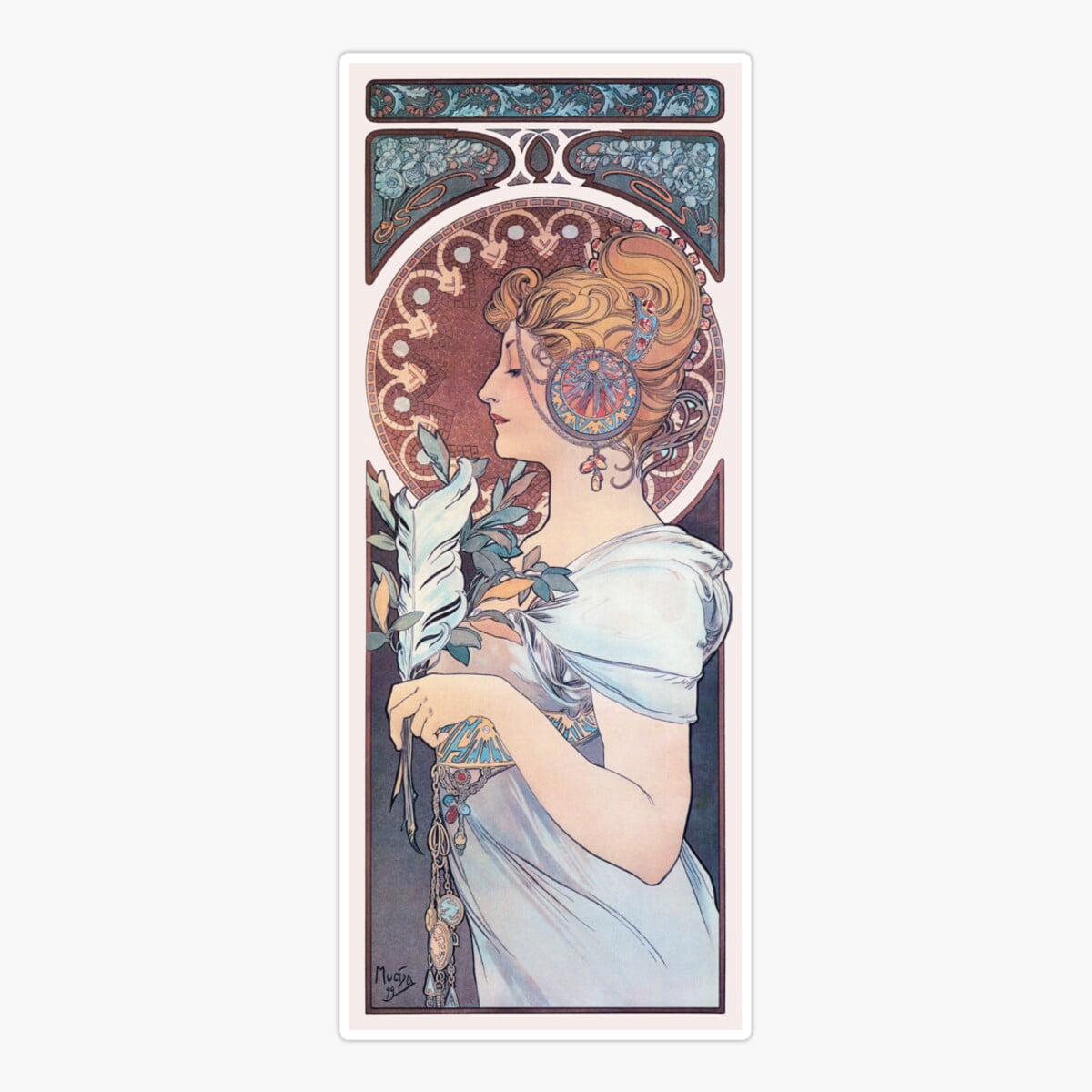 Onim La Plume / The Quill Alphonse Mucha Sticker, Phone Decal Water ...