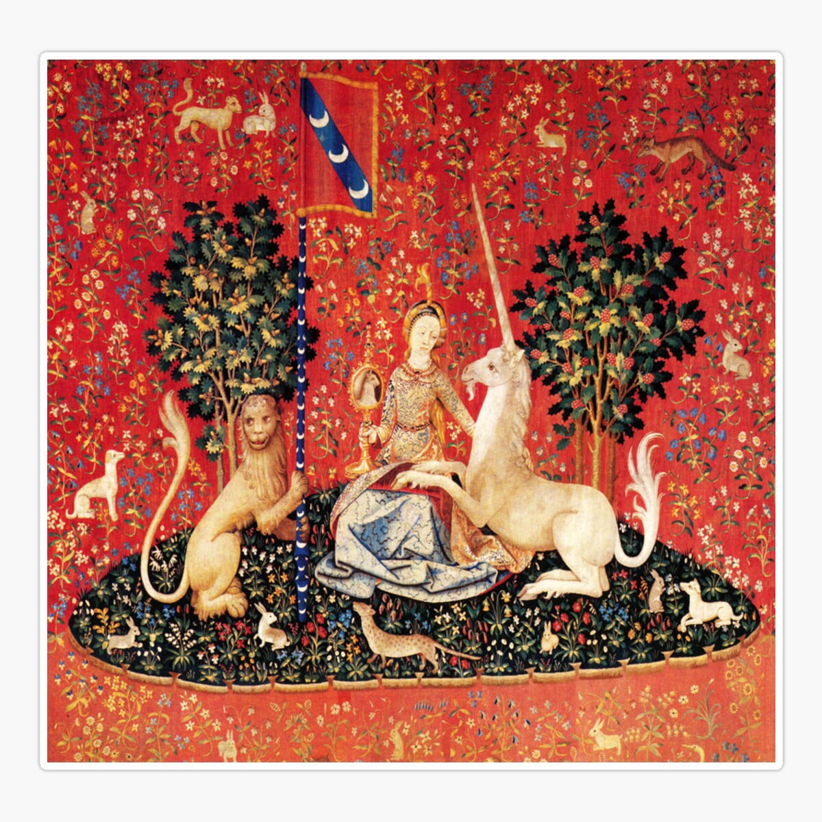 Onim Lady And Unicorn ,Sight Red Green Fantasy Flowers,Animals Sticker ...