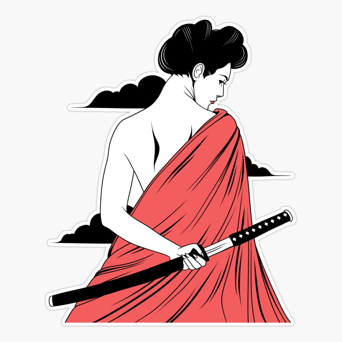 Onim Lady Samurai Cloudy Day Sticker, Phone Decal Water Bottle Stickers ...