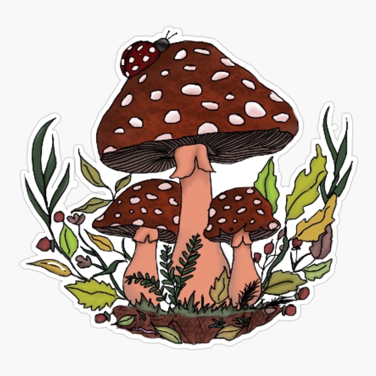 Onim Ladybug On Mushroom Sticker, Phone Decal Water Bottle Stickers Car ...