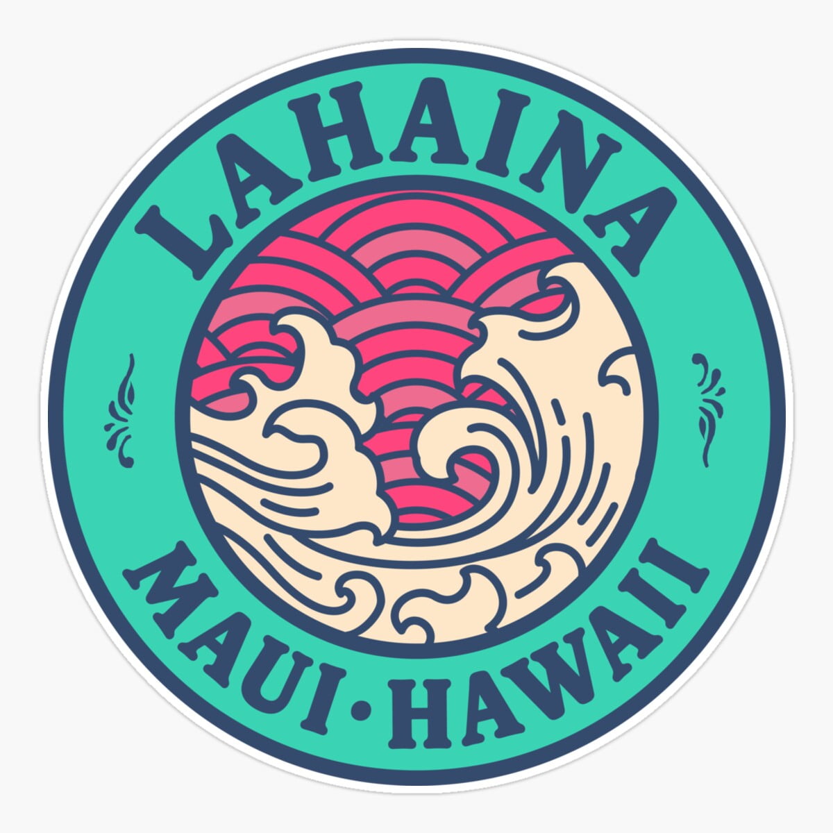 Onim Lahaina Hawaii Waves Retro Badge Sticker, Phone Decal Water Bottle ...