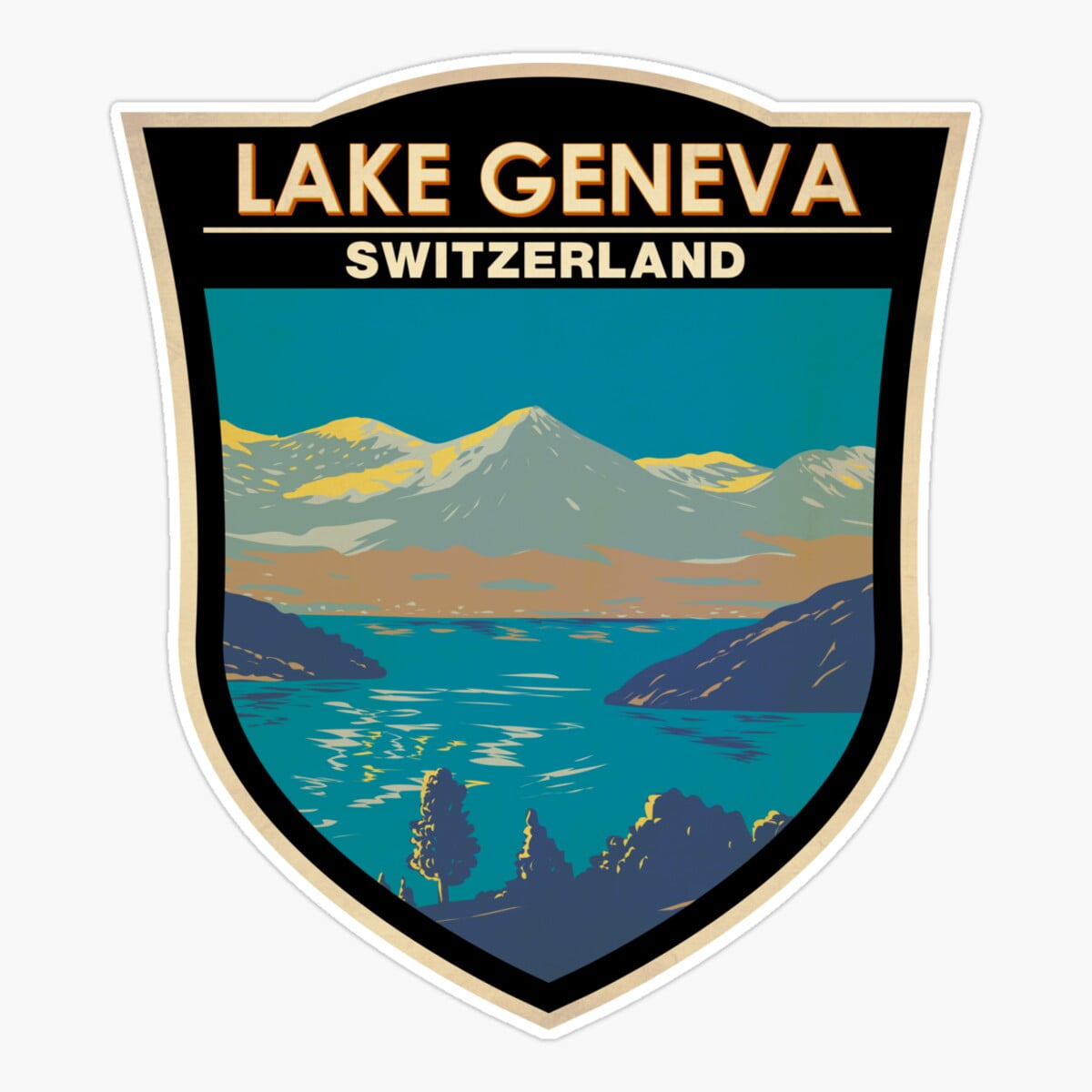 Onim Lake Geneva Switzerland Travel Art Badge Sticker, Phone Decal ...