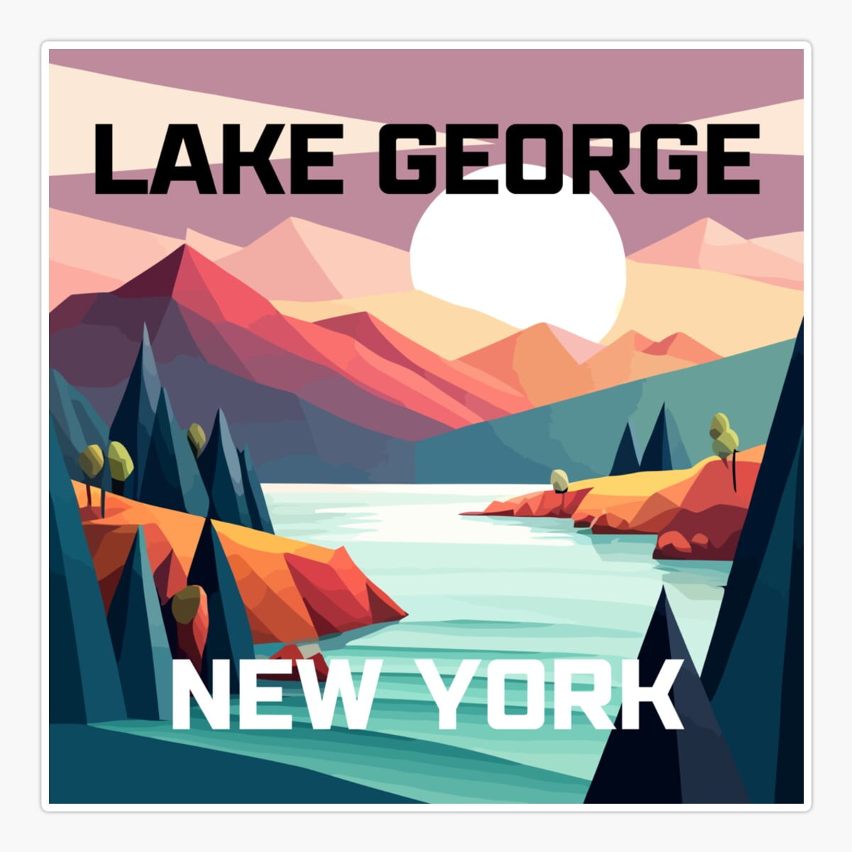 Onim Lake George Abstract Landscape Background Vector Art Sticker ...