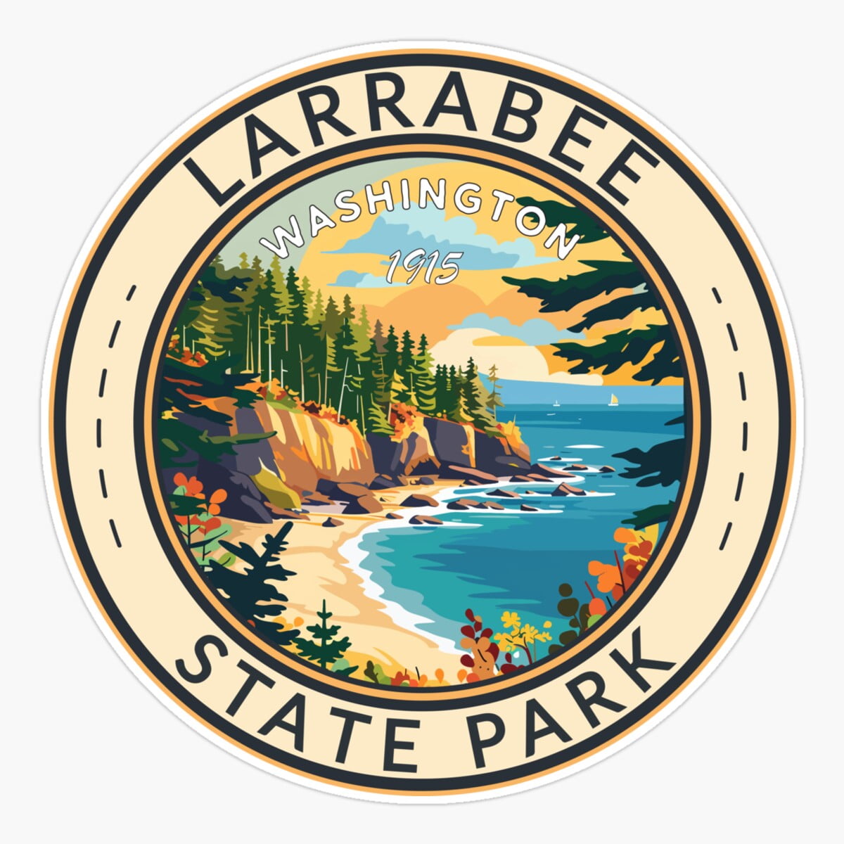 Onim Larrabee State Park Washington Travel Art Badge Sticker, Phone ...