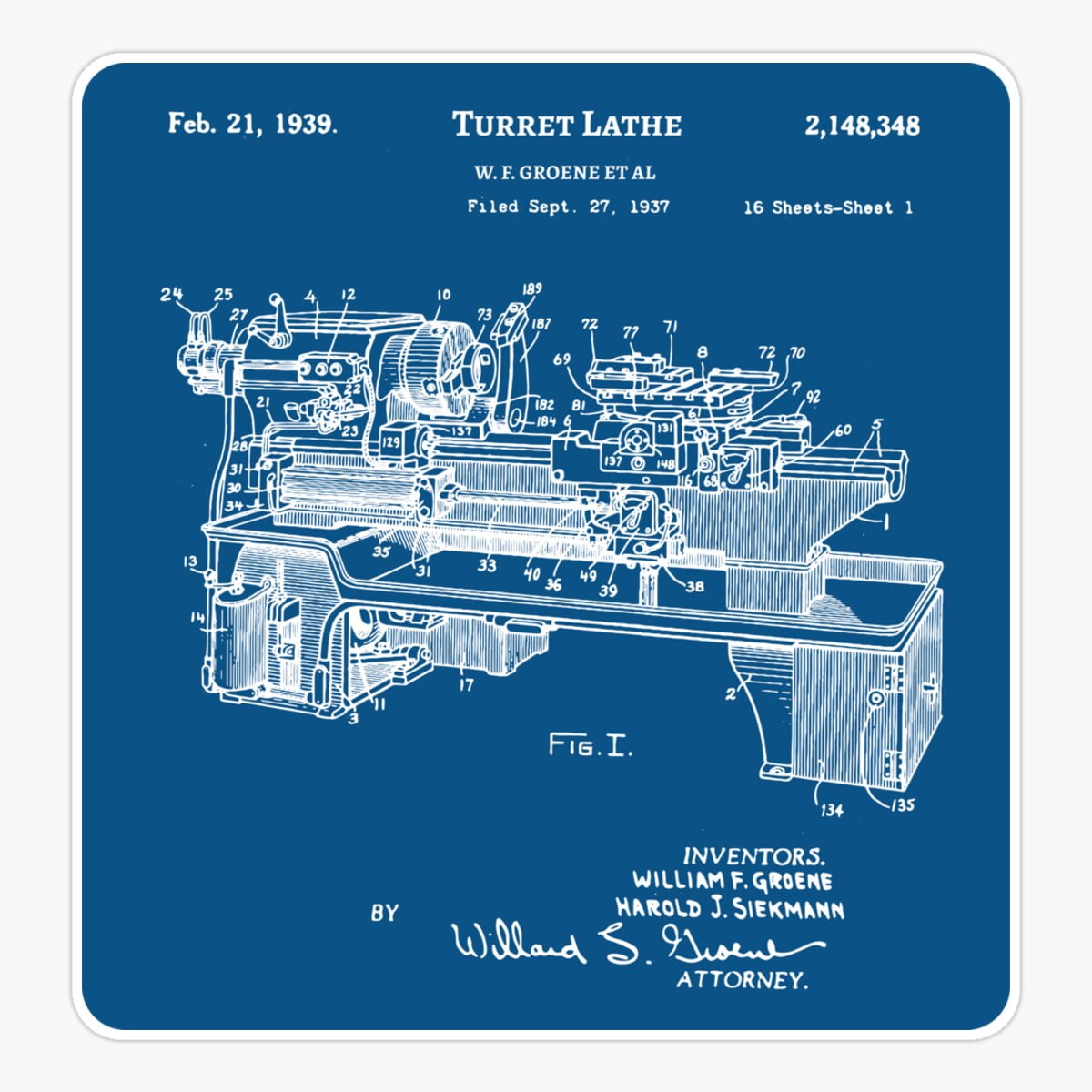 Onim Lathe Patent 1939 Vintage Blueprint Machine Tool Inventions ...