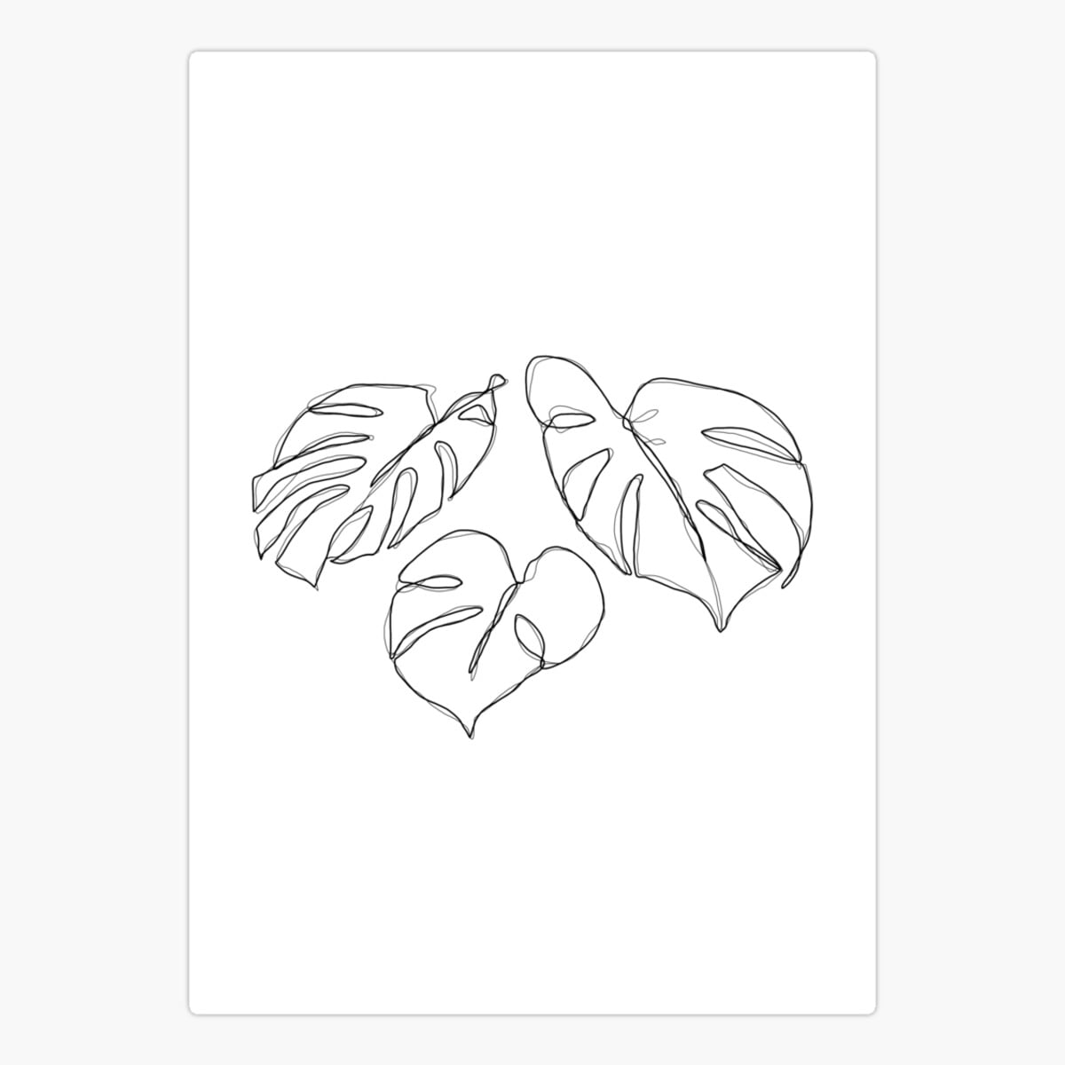 Onim Leaves Line Drawing - Monstera Sticker, Phone Decal Water Bottle ...