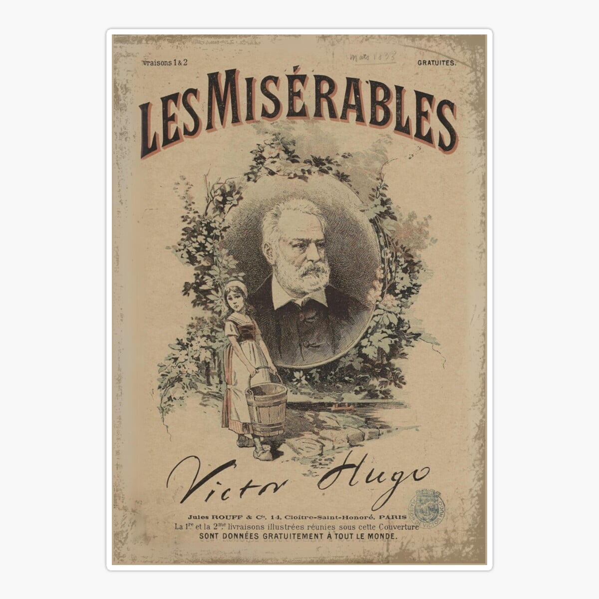 Onim Les Miserables Title Page Reproduction Sticker, Phone Decal Water ...