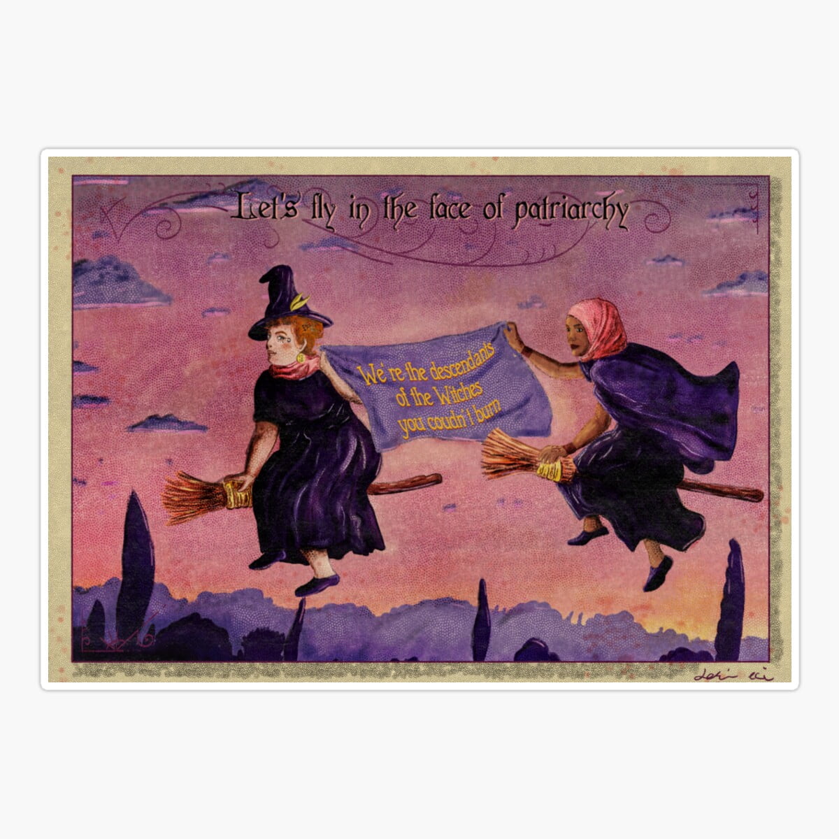 Onim Let'S Fly In The Face Of Patriarchy - Witches & Feminism Sticker ...