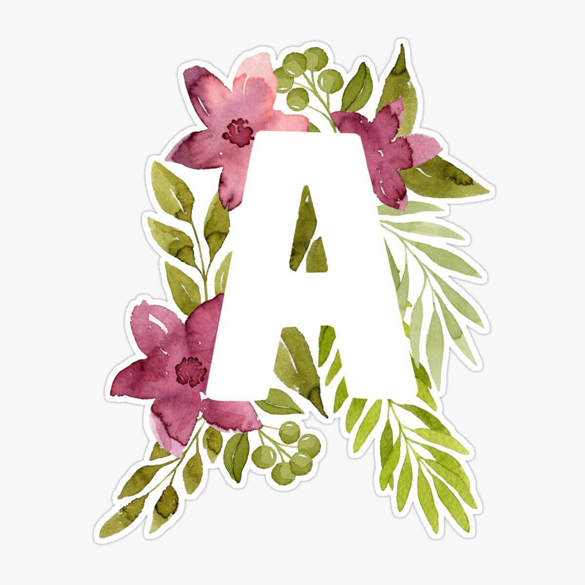 Onim Letter A In Watercolor Flowers And Leaves. Floral Monogram ...
