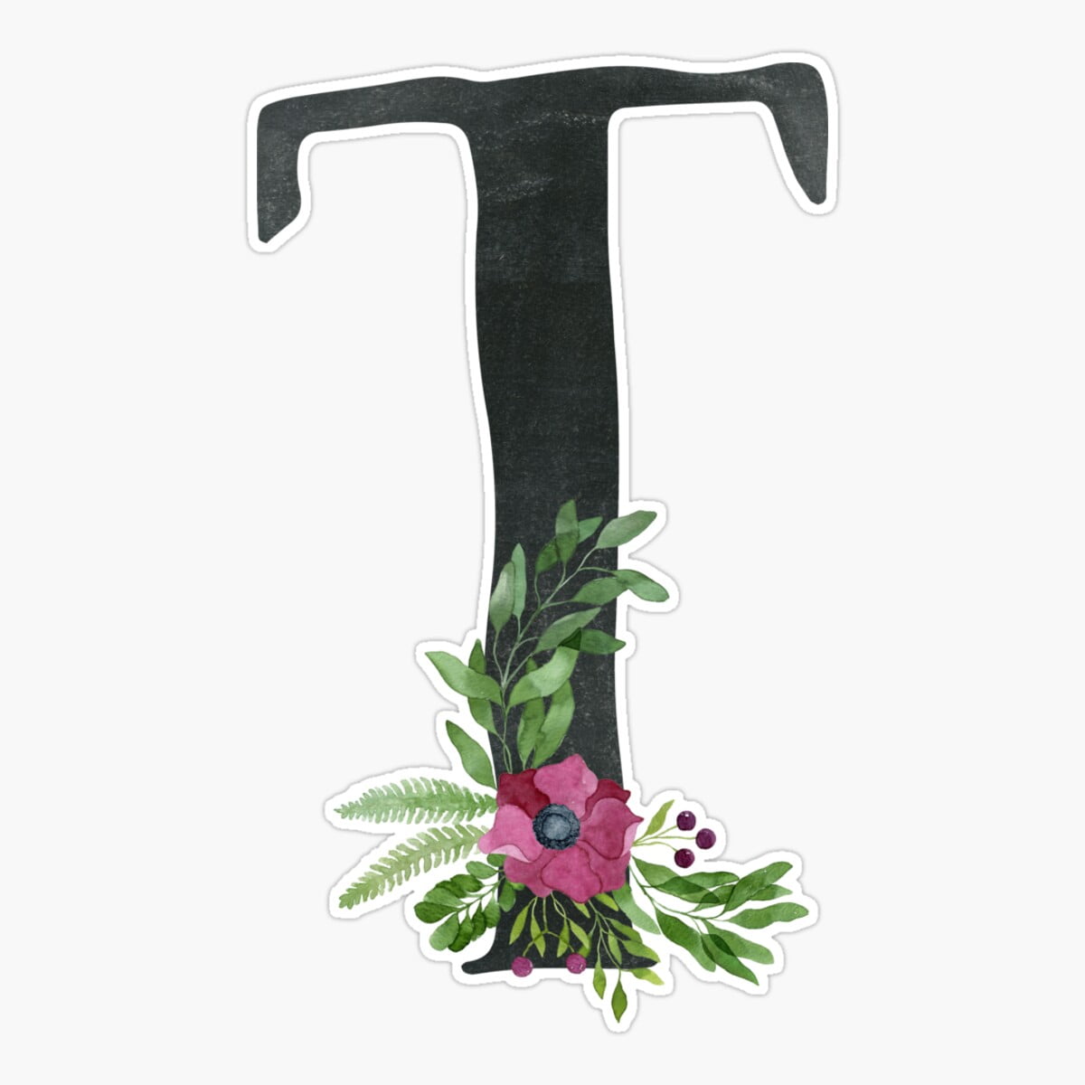 Onim Letter A With Floral Wreath Sticker, Phone Decal Water Bottle ...