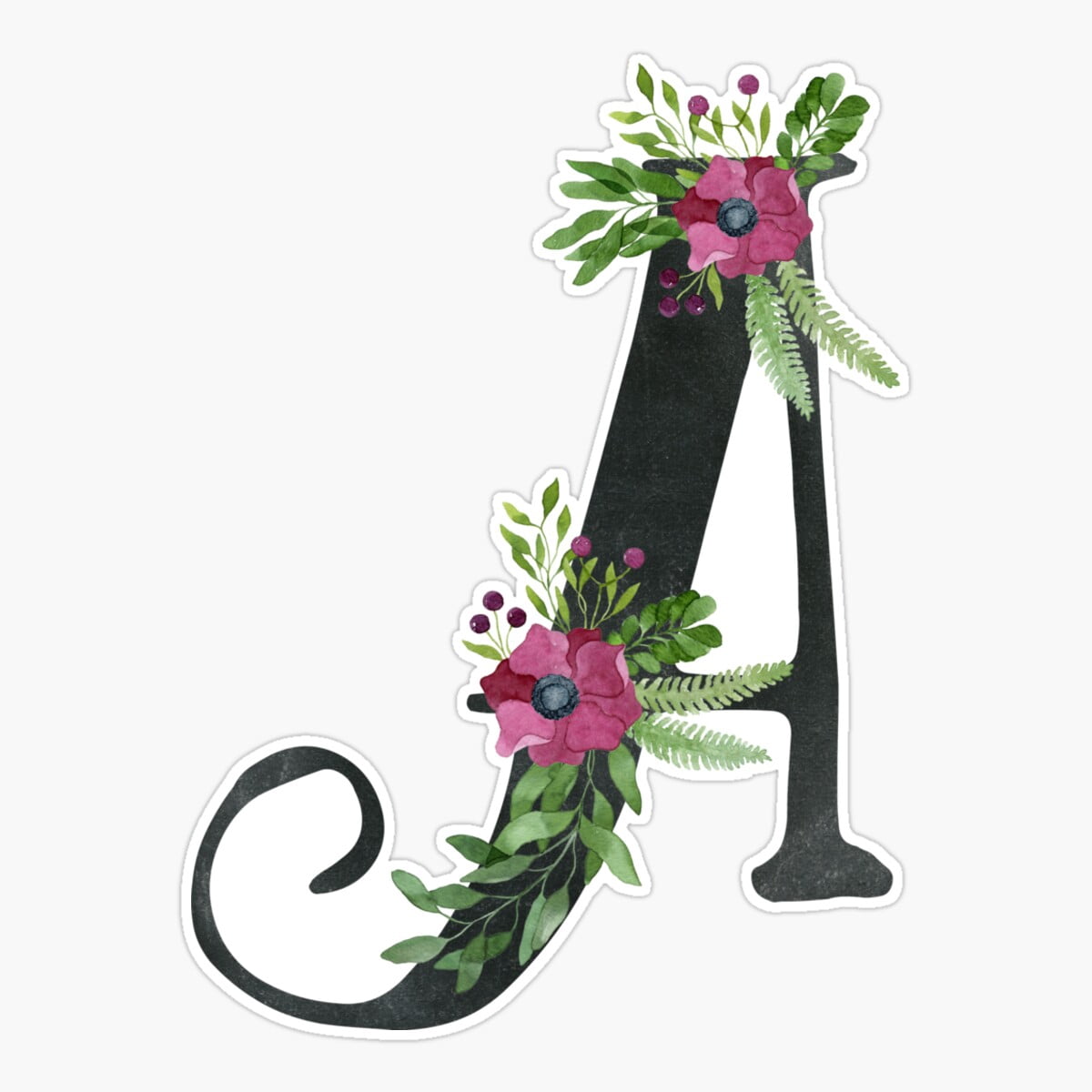 Onim Letter A With Floral Wreath Sticker, Phone Decal Water Bottle ...