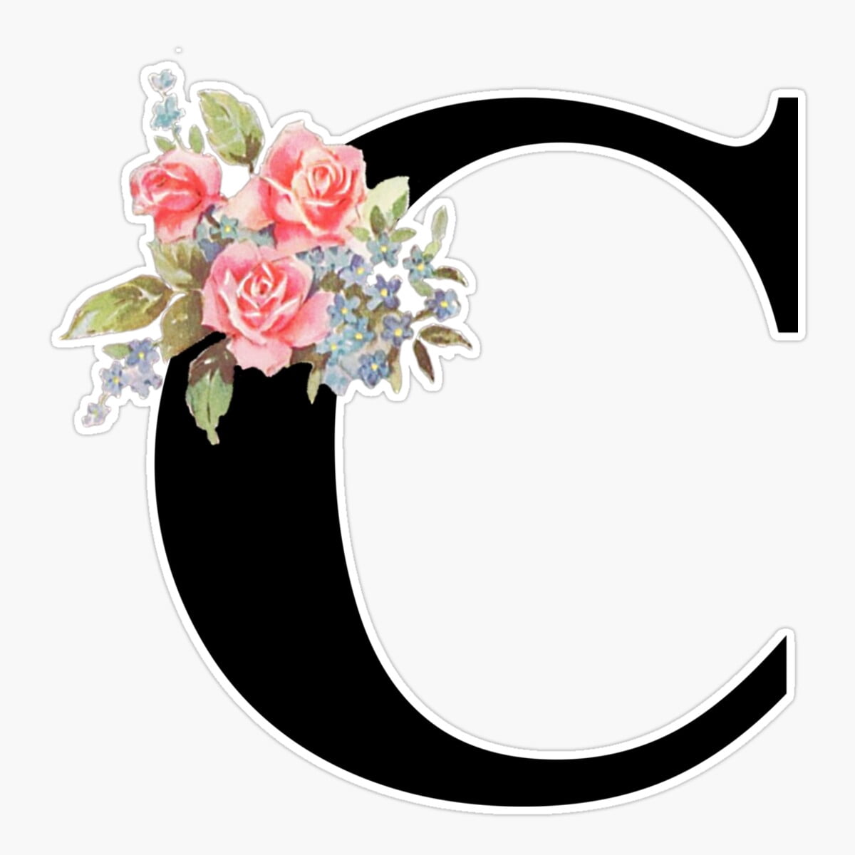Onim Letter C Botanical Monogram Floral Pink Rose Flowers C Initial ...