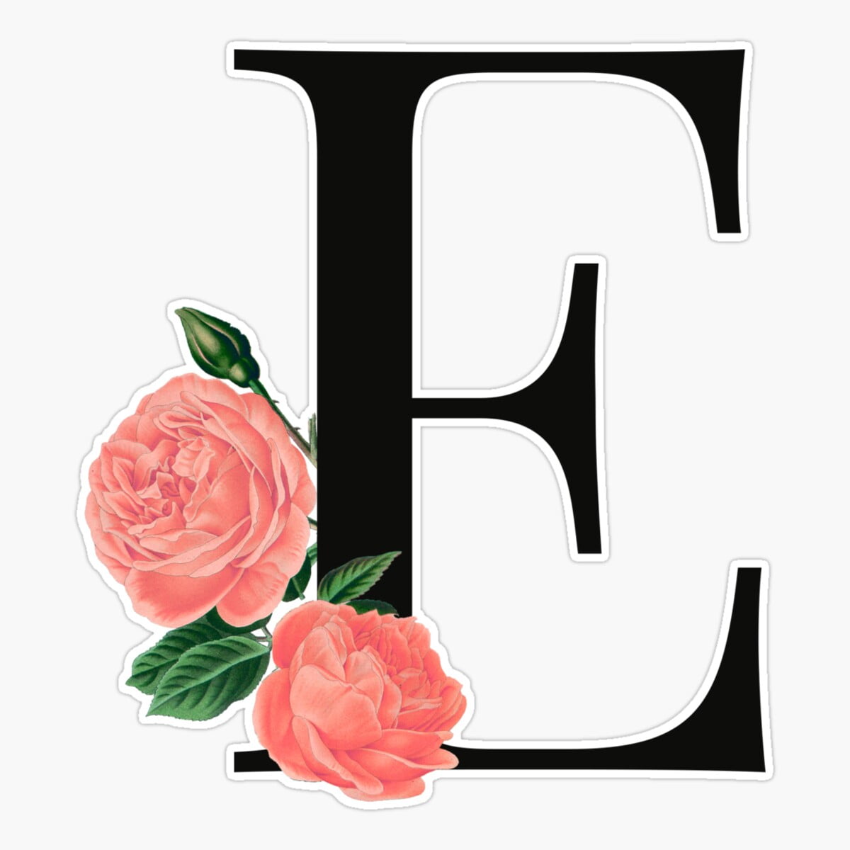Onim Letter E Floral Rose, E Letter Sticker, Phone Decal Water Bottle ...