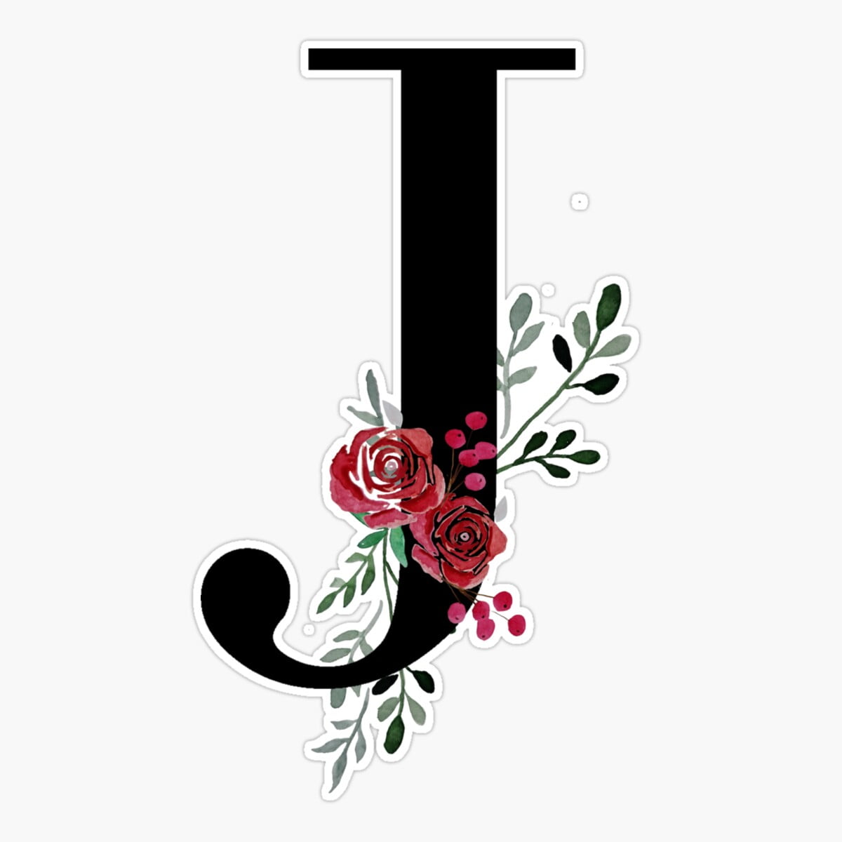 Onim Letter J Initials Monogram Floral Sticker, Phone Decal Water ...