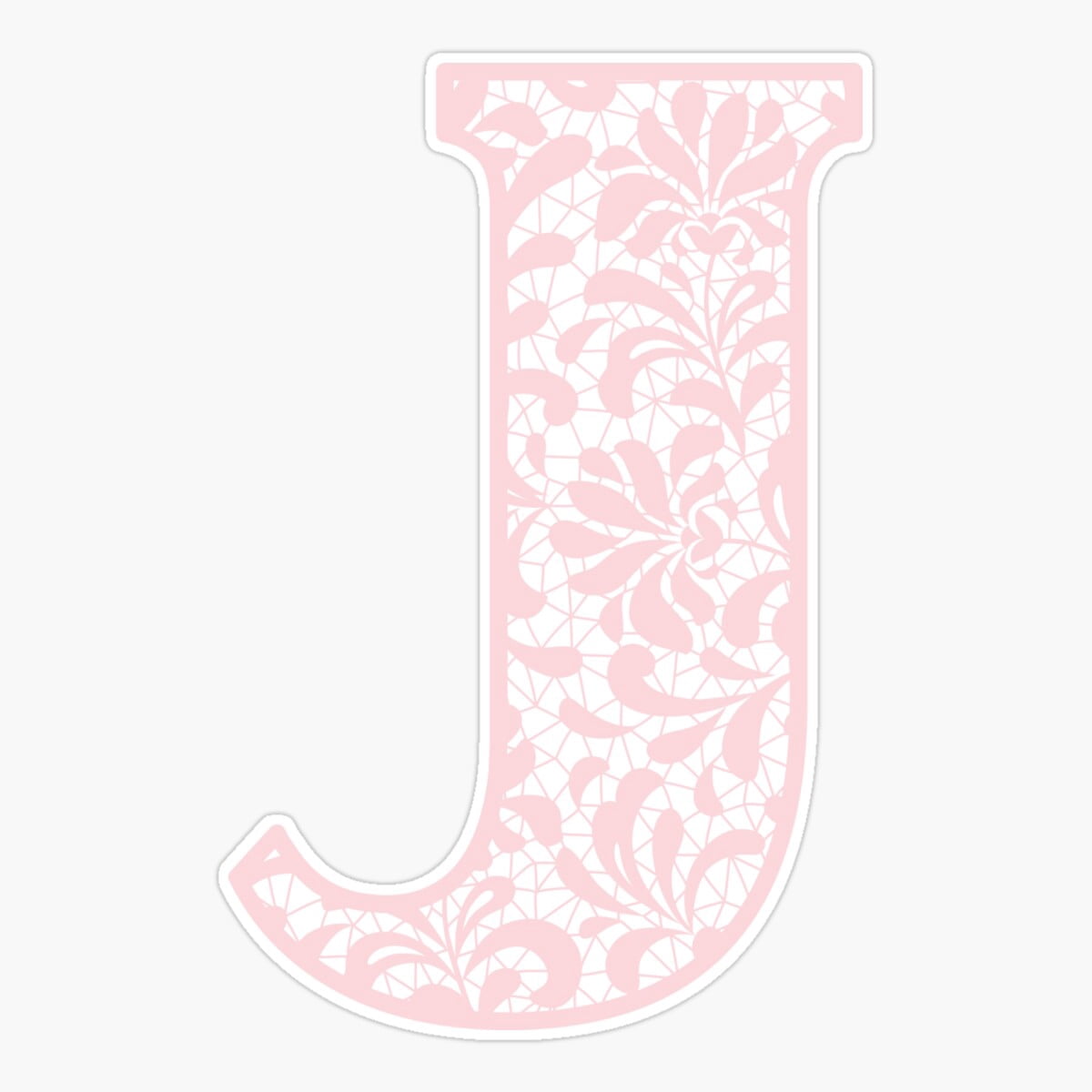 Onim Letter J- Pink Lace Botanical Monogram Sticker, Phone Decal Water ...
