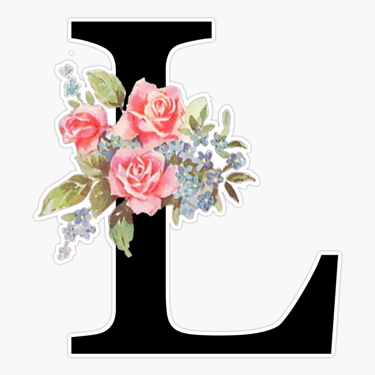 Onim Letter L Botanical Monogram Floral Pink Rose Flowers L Initial ...