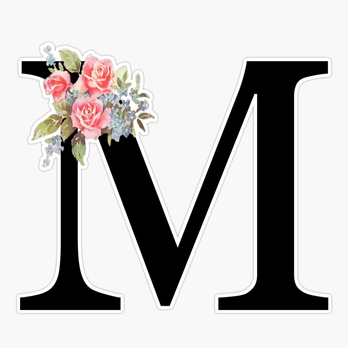 Onim Letter M Botanical Monogram Floral Pink Rose Flowers M Initial ...