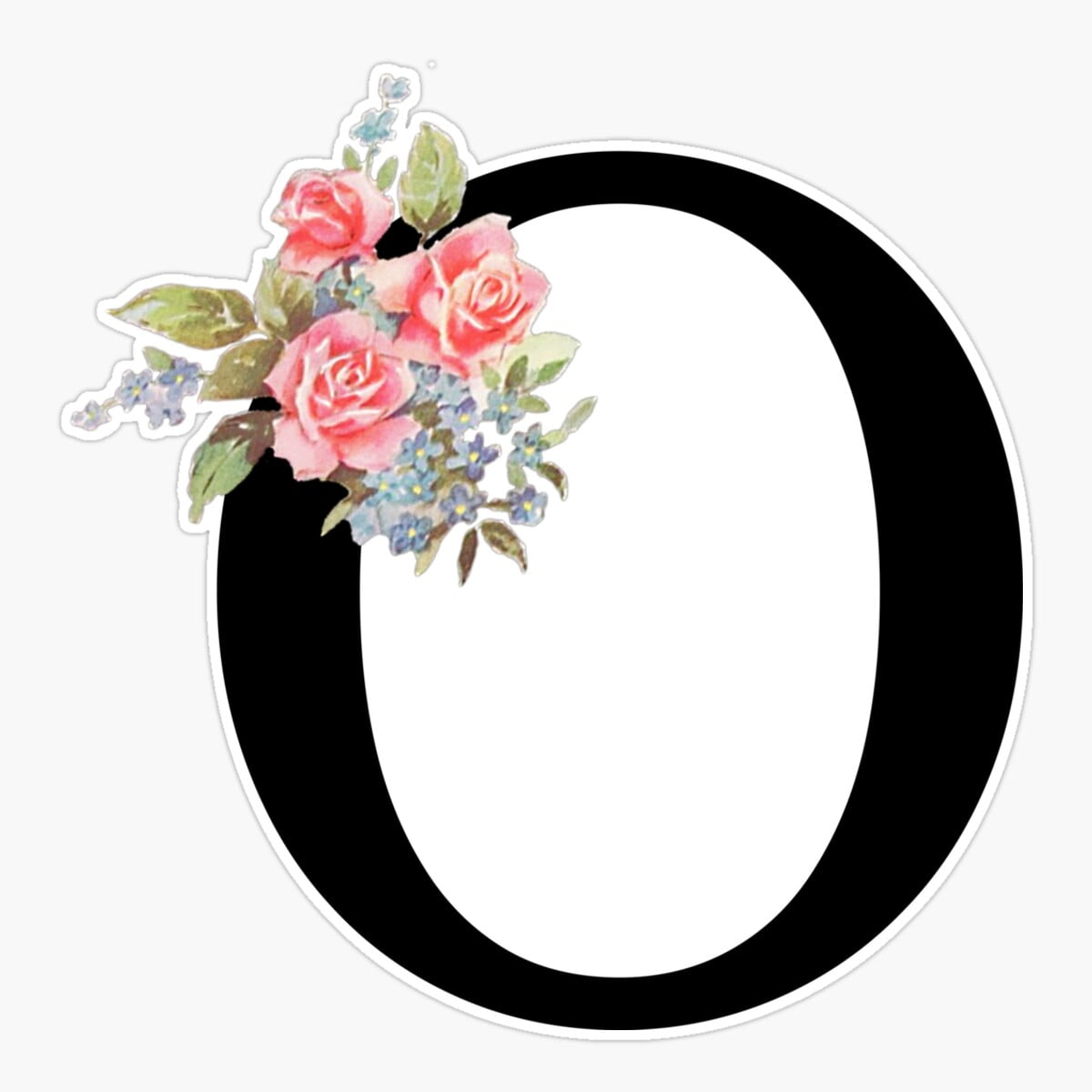 Onim Letter O Botanical Monogram Floral Pink Rose Flowers O Initial ...