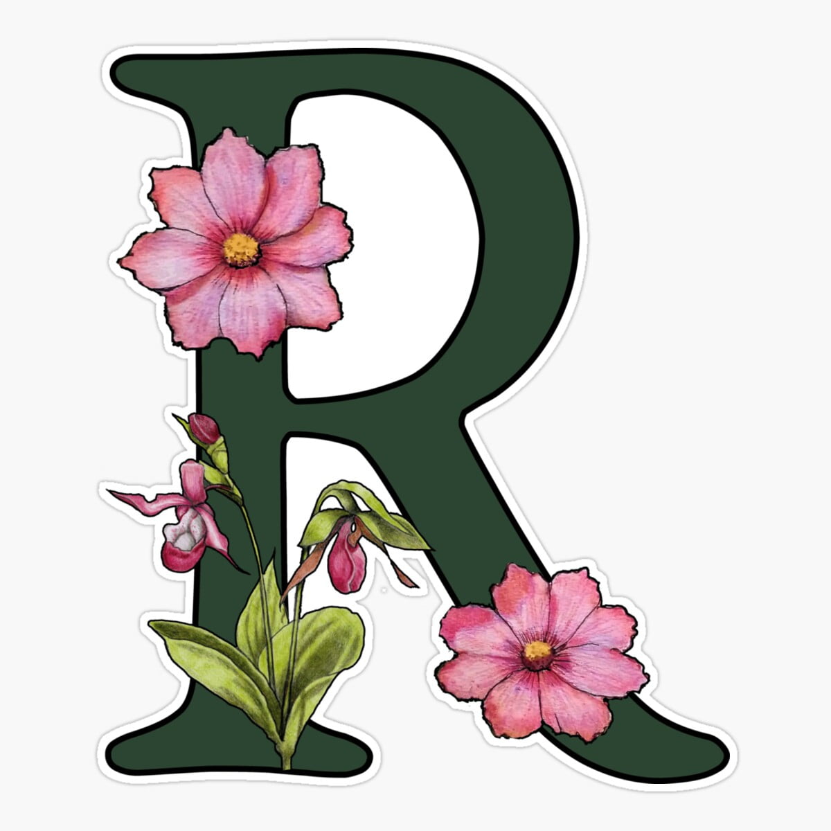 Onim Letter R, Initial, Monogram, Alphabet Letter, Flowers, Ladyslipper ...