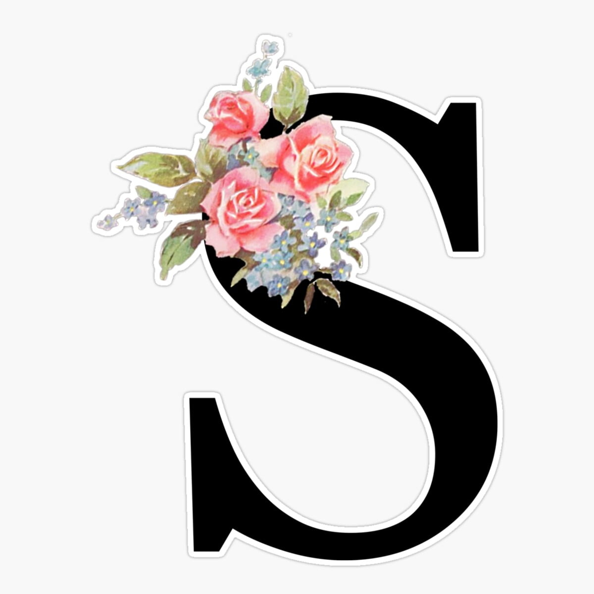 Onim Letter S Botanical Monogram Floral Pink Rose Flowers S Initial ...