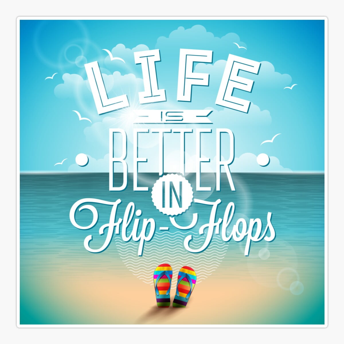 Onim Life Is Better In Flip Flops Beach Scene Sticker, Phone Decal ...