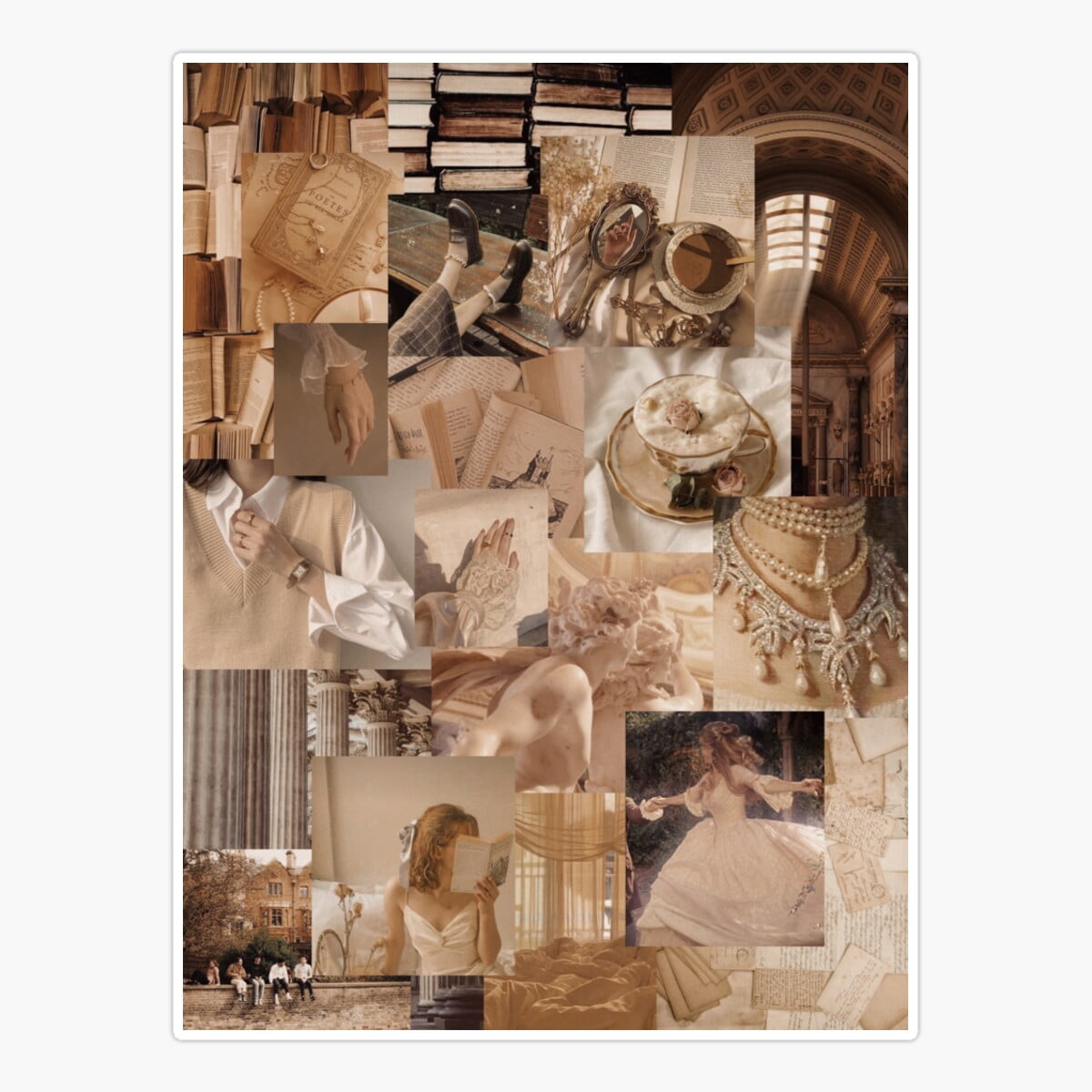 Onim Light Academia Aesthetic Collage Sticker, Phone Decal Water Bottle ...