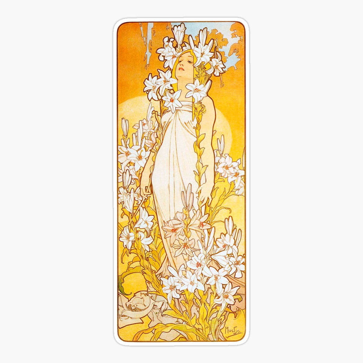 Onim Lily By Alphonse Mucha Sticker, Phone Decal Water Bottle Stickers ...