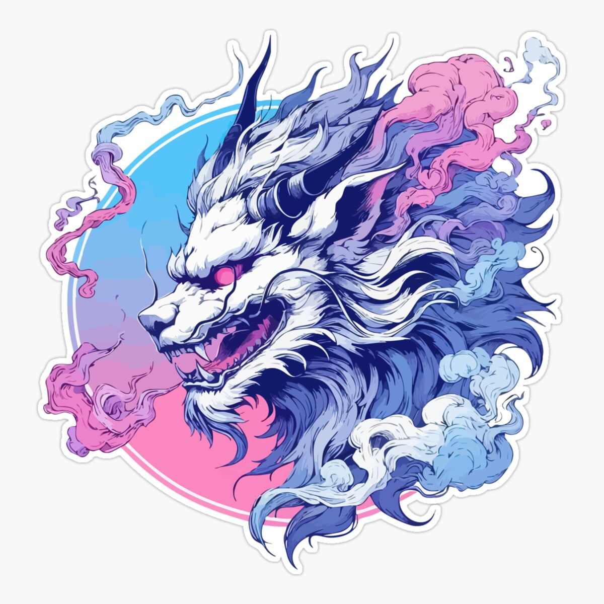 Onim Lion Oni Yokai Demon Pink Purple Sticker, Phone Decal Water Bottle ...