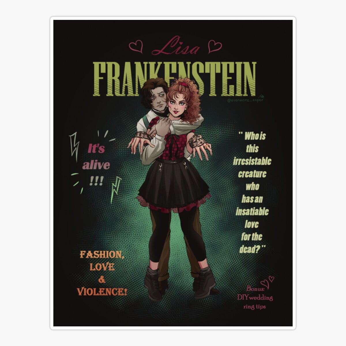 Onim Lisa Frankenstein Retro Art Sticker, Phone Decal Water Bottle ...