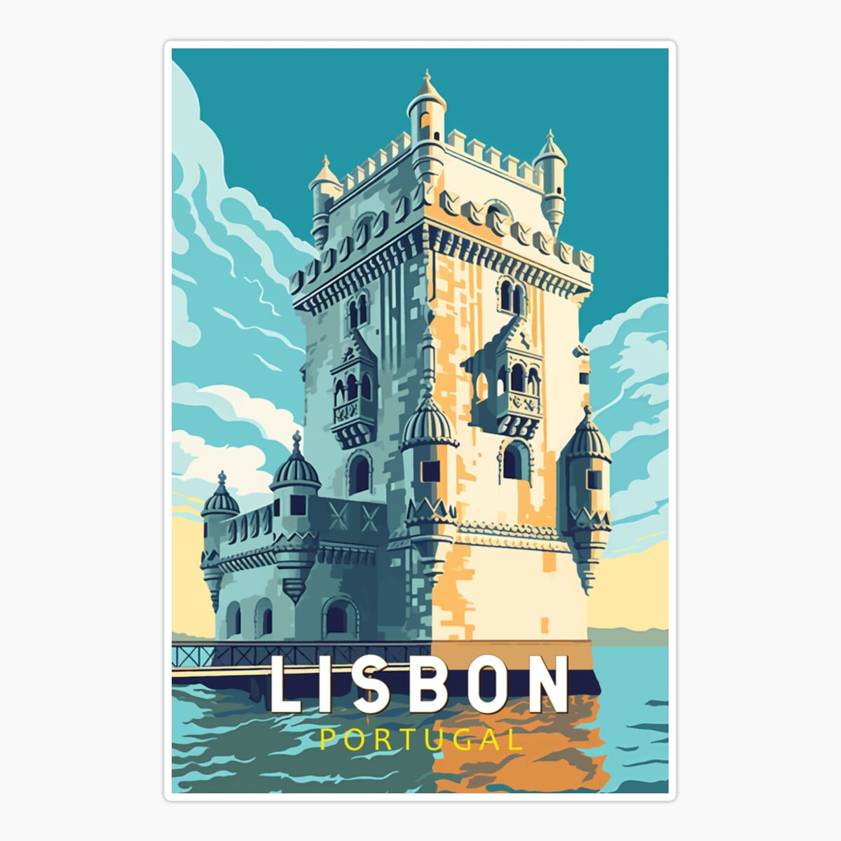 Onim Lisbon Portugal Belem Tower Travel Art Vintage Sticker, Phone ...