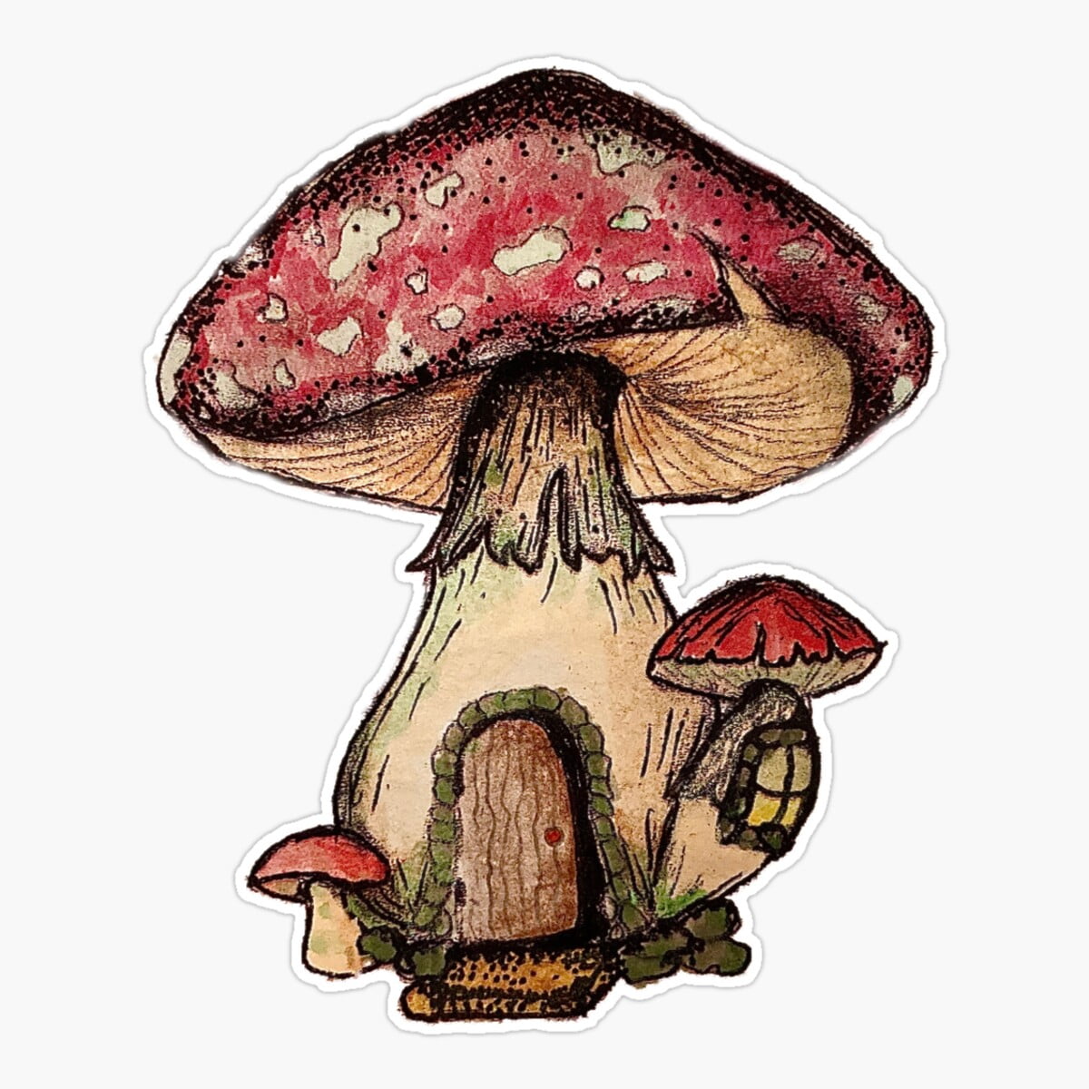 Onim Little Cottagecore Mushroom House (Color) Sticker, Phone Decal ...