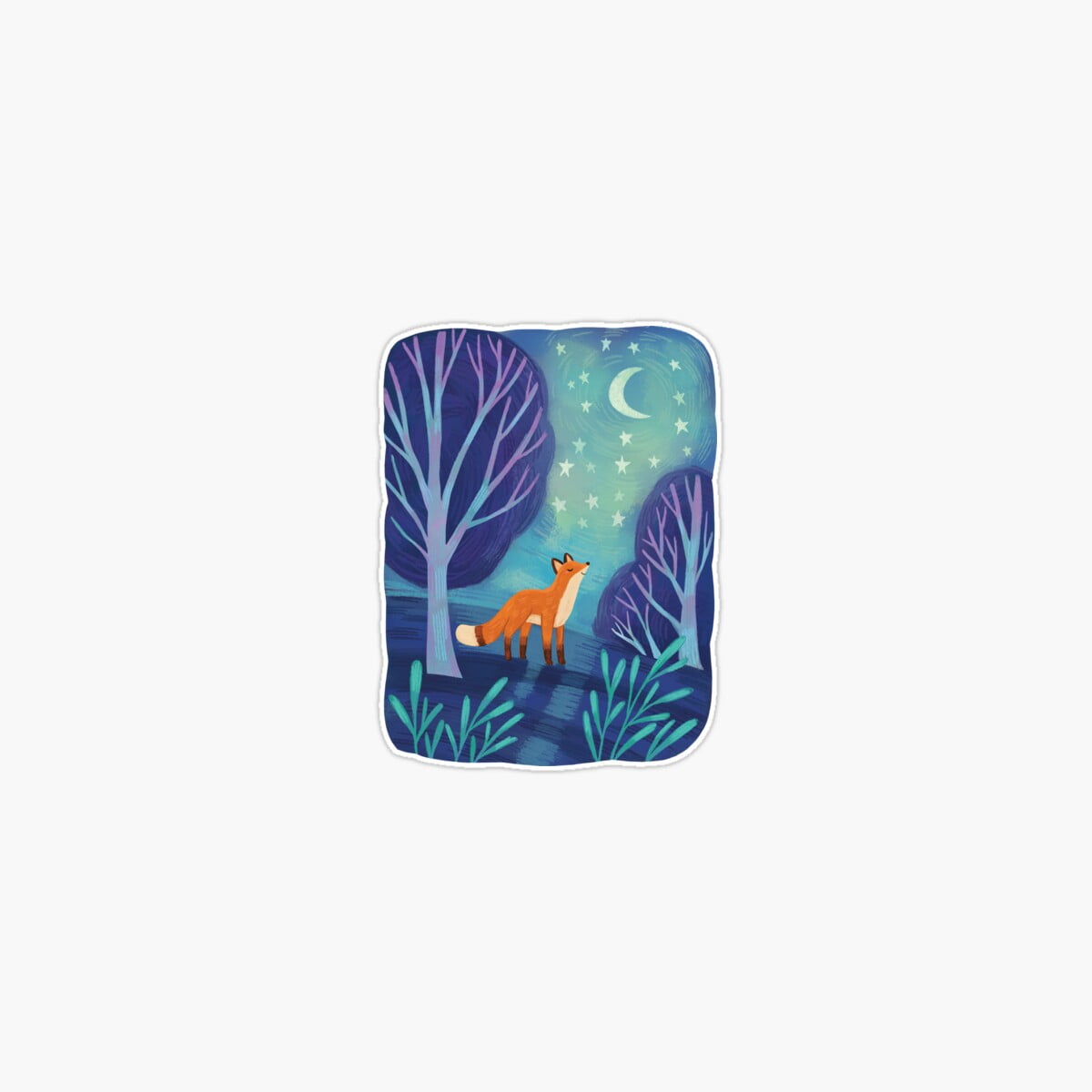 Onim Little Fox In The Moonlight Sticker, Phone Decal Water Bottle ...