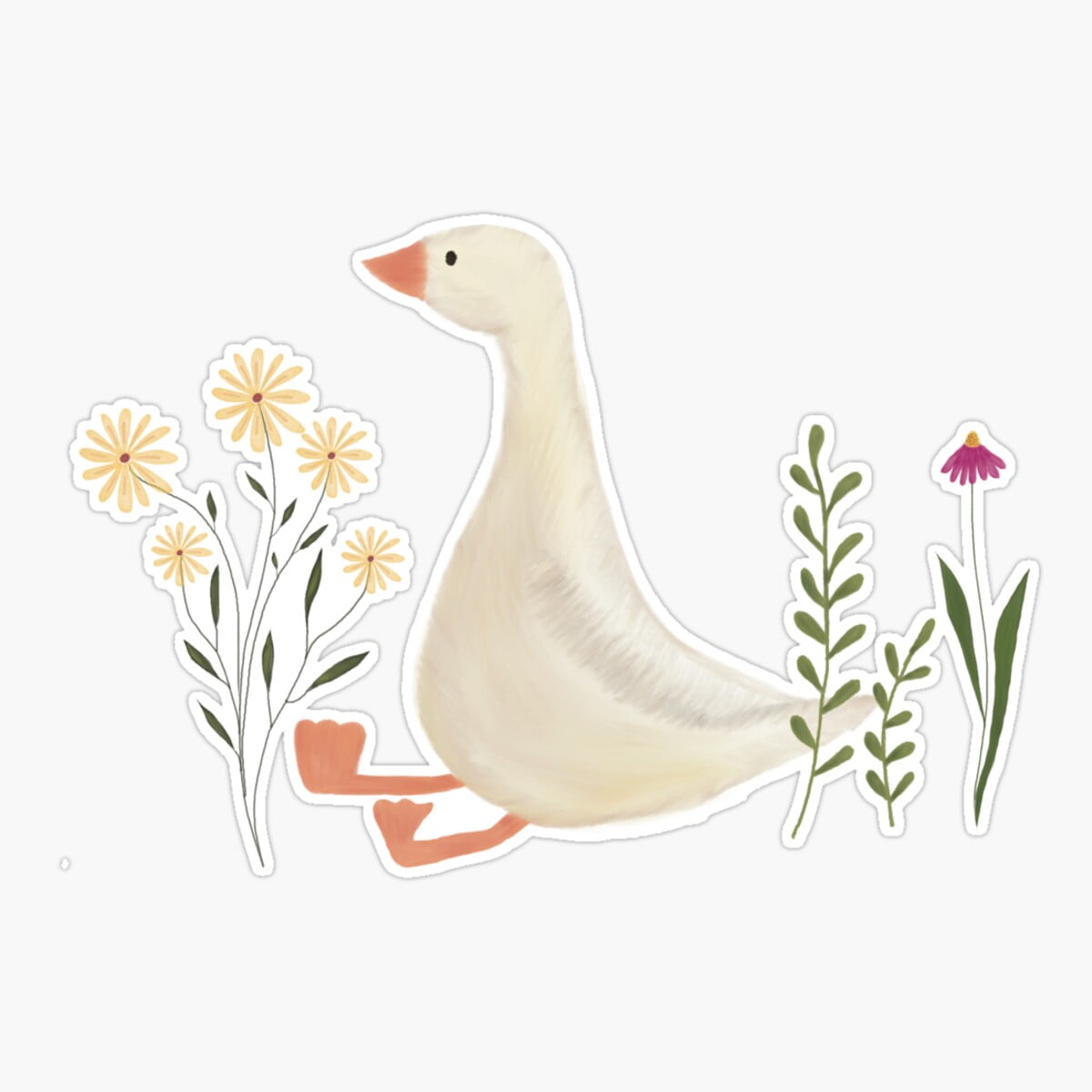 Onim Little Goose In Flowers - Cottagecore Animal Art Sticker, Phone ...