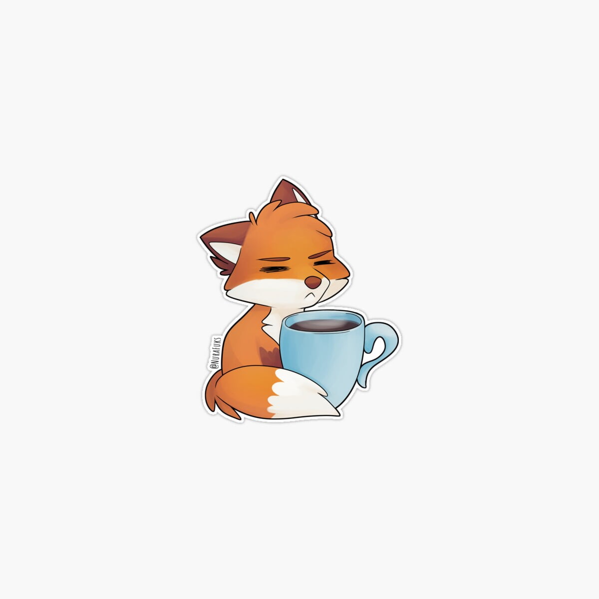 Onim Little Tired Fox With Coffee V2 Sticker, Phone Decal Water Bottle ...