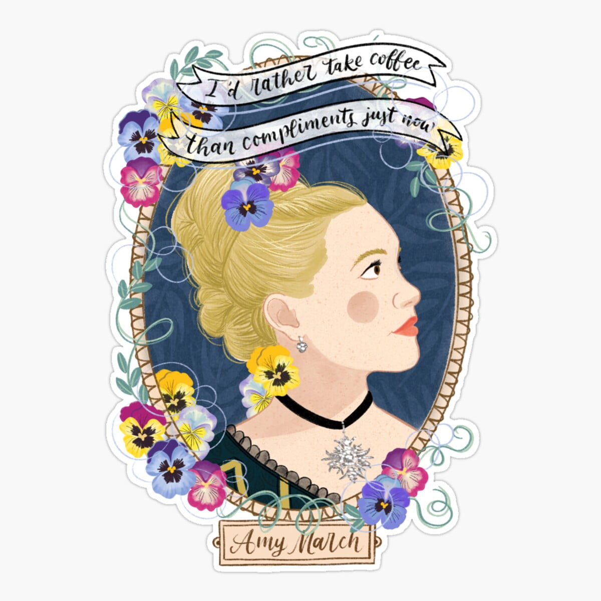 Onim Little Women Potraits: Amy March Botanical Illustration Sticker ...