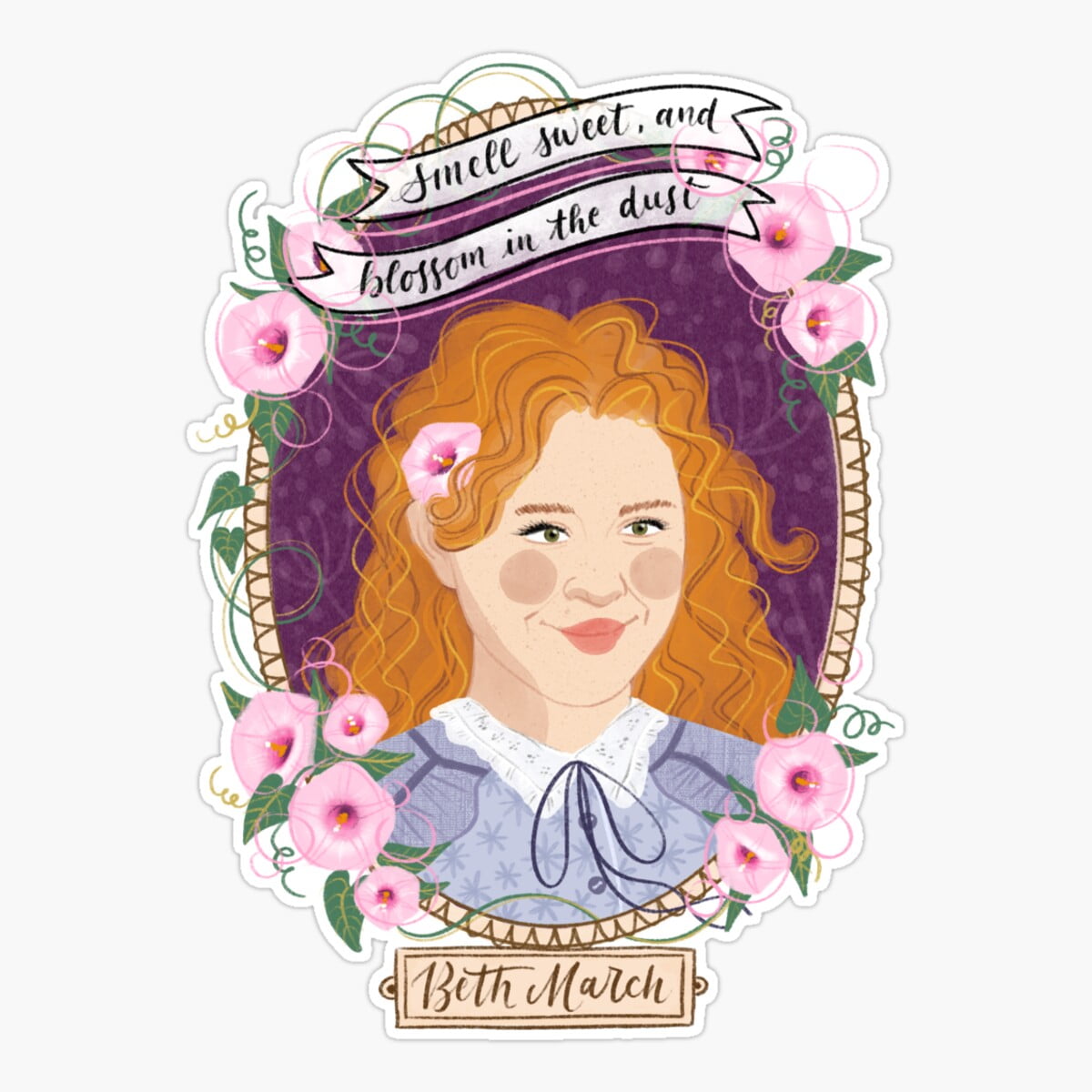 Onim Little Women Potraits: Beth March Botanical Illustration Sticker ...