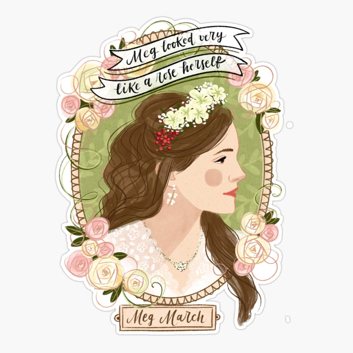 Onim Little Women Potraits: Meg March Botanical Illustration Sticker ...