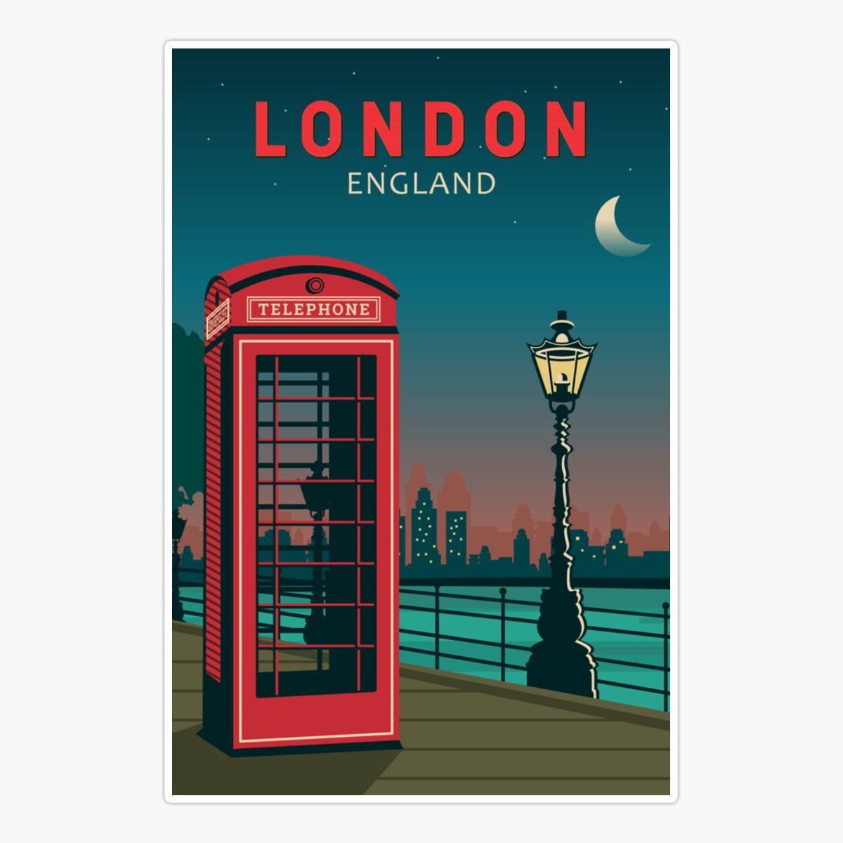 Onim London England Retro Travel Art Vintage Sticker, Phone Decal Water ...