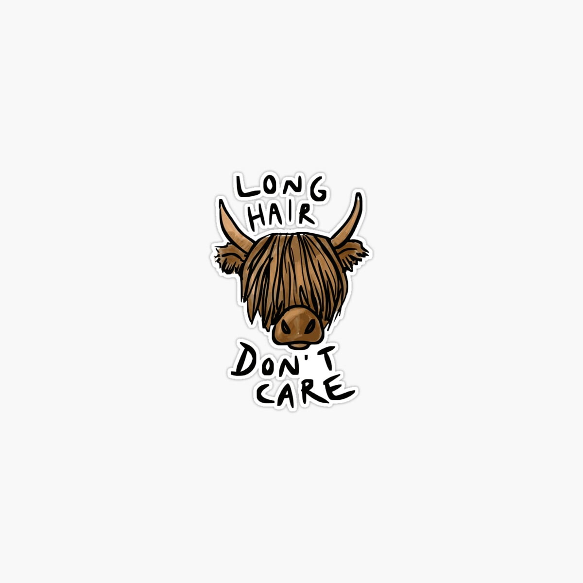 Onim Long Hair Don'T Care - The Highland Cow Sticker, Phone Decal Water ...