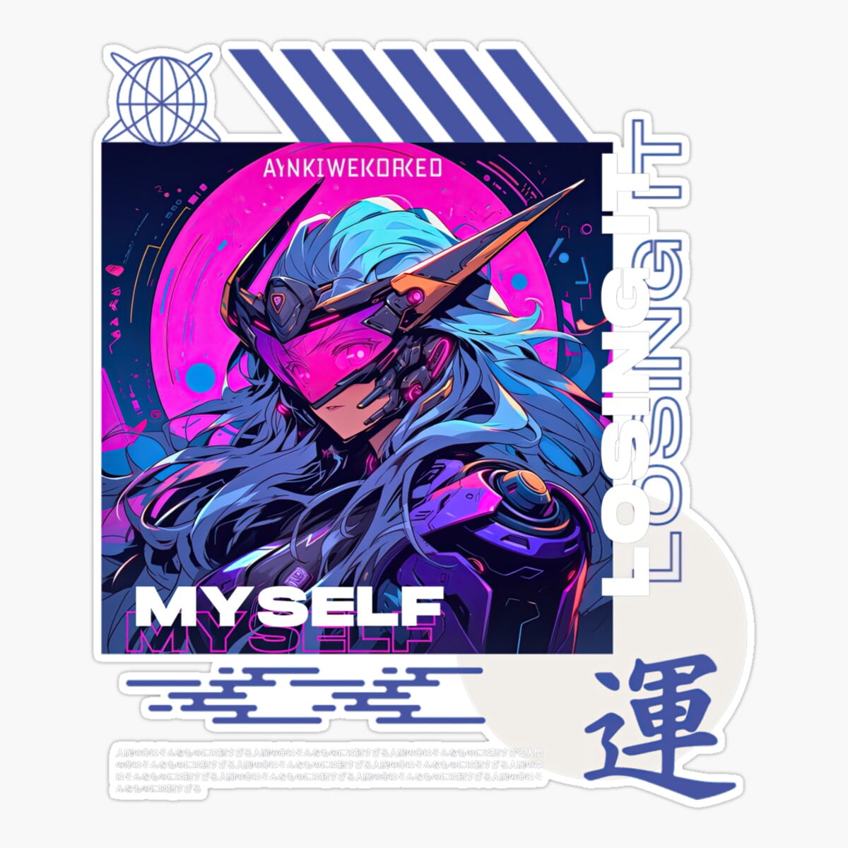 Onim Losing It Myself Cyberpunk Anime Girl Sticker, Phone Decal Water ...