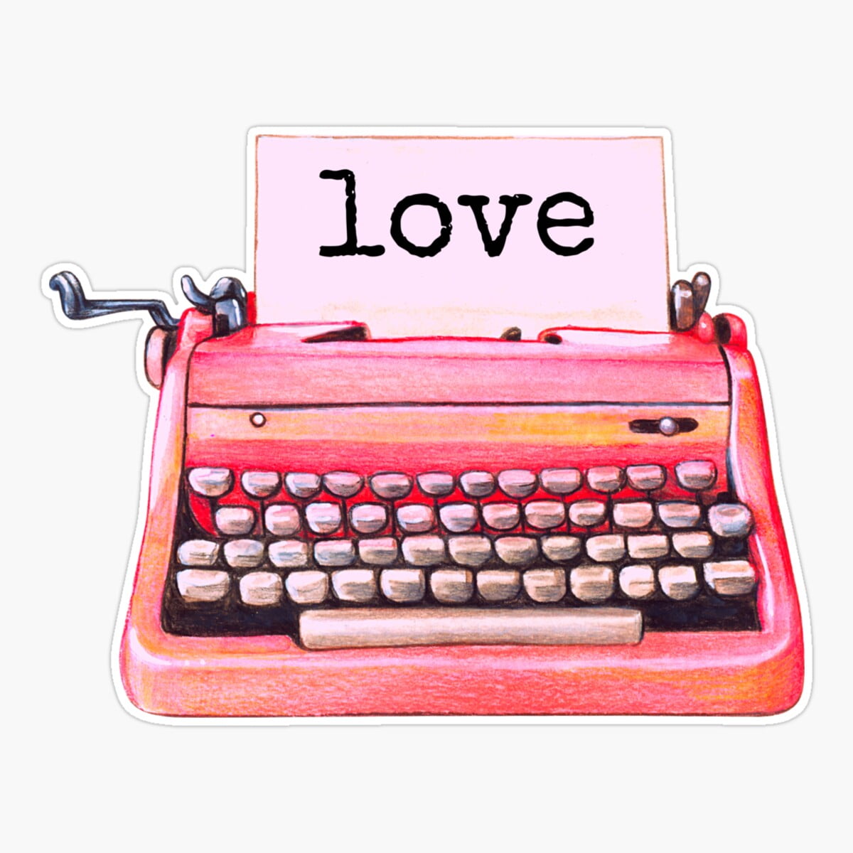 Onim Love Retro Typewriter Cute Red Valentine'S Day Meme Sticker, Phone ...