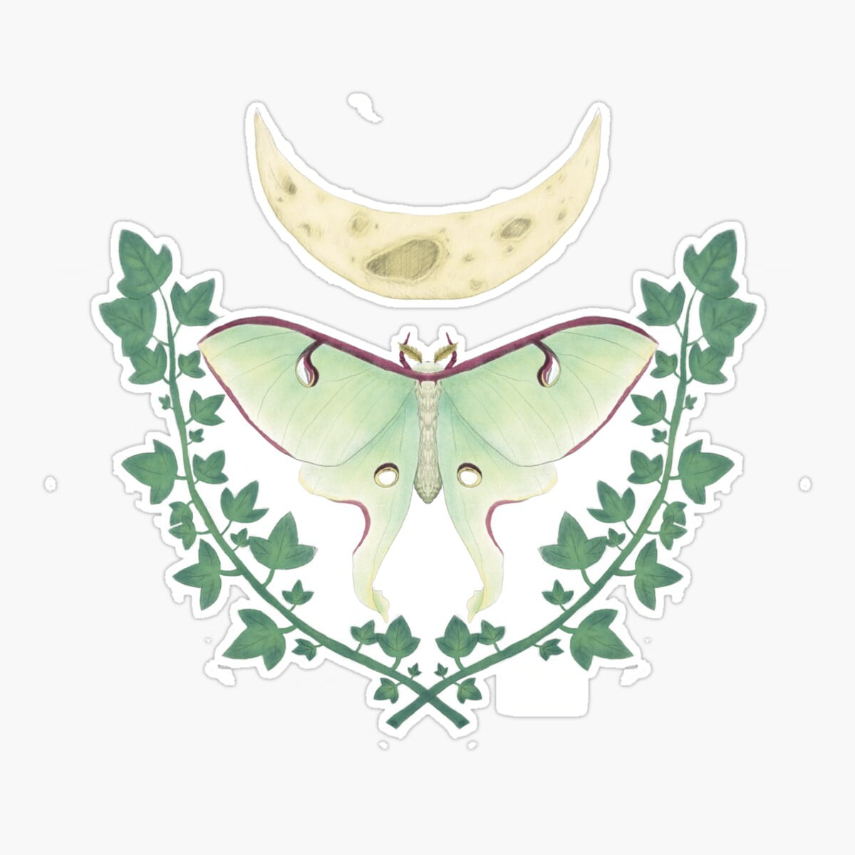 Onim Luna Moth Crest - Colour Sticker, Phone Decal Water Bottle ...